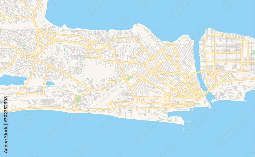 Printable street map of Cotonou, Benin Stock Vector | Adobe Stock
