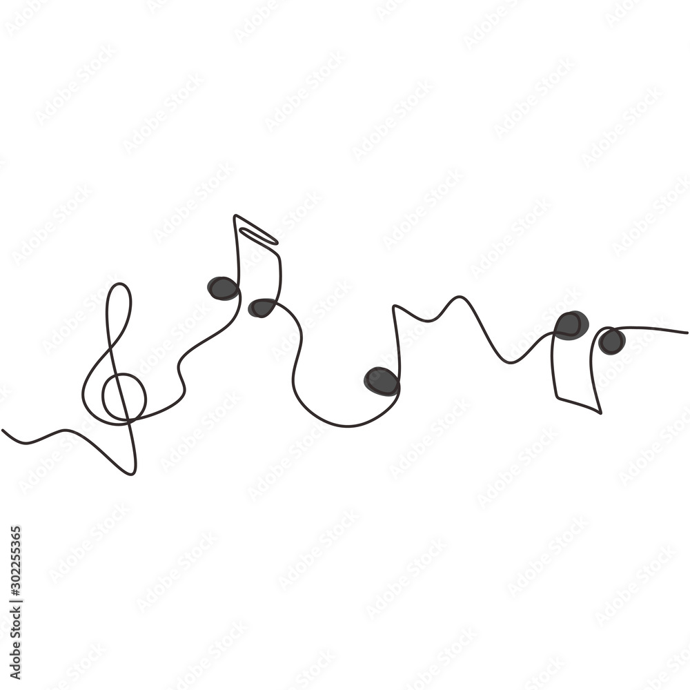 one line drawing of music notes isolated vector object continuous ...