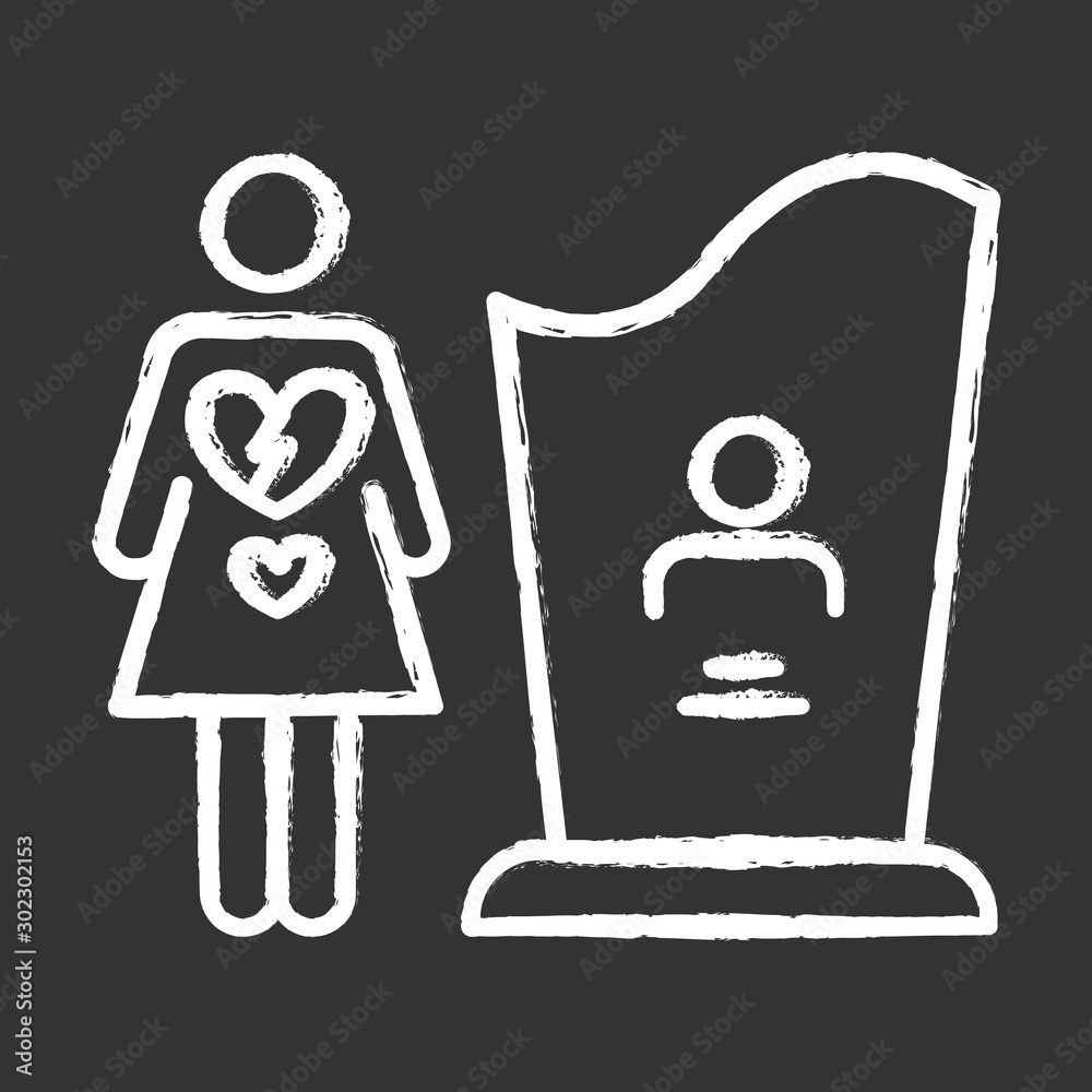 Maternal mortality chalk icon. Woman grieving, man death. Girl ...