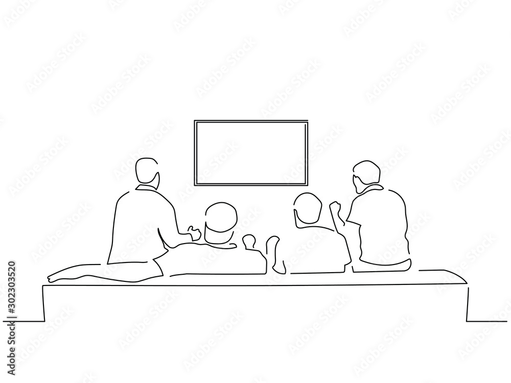 People watching tv isolated line drawing, vector illustration design ...