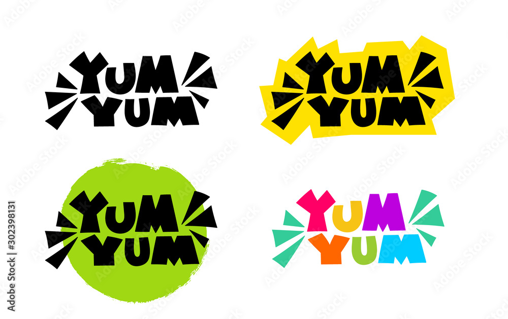 Yum Yum Black and white, colorful text. Only one single word. Printable ...