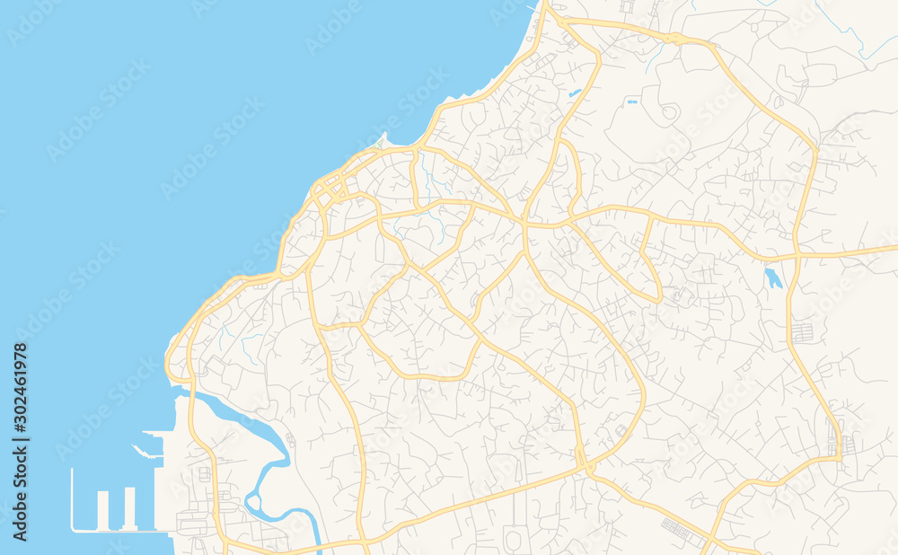 Printable street map of Bata, Equatorial Guinea Stock Vector | Adobe Stock