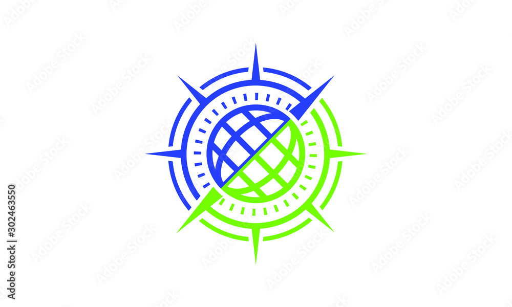 Globe Compass Hybrid Design in Blue and Green Symbolizes Global ...