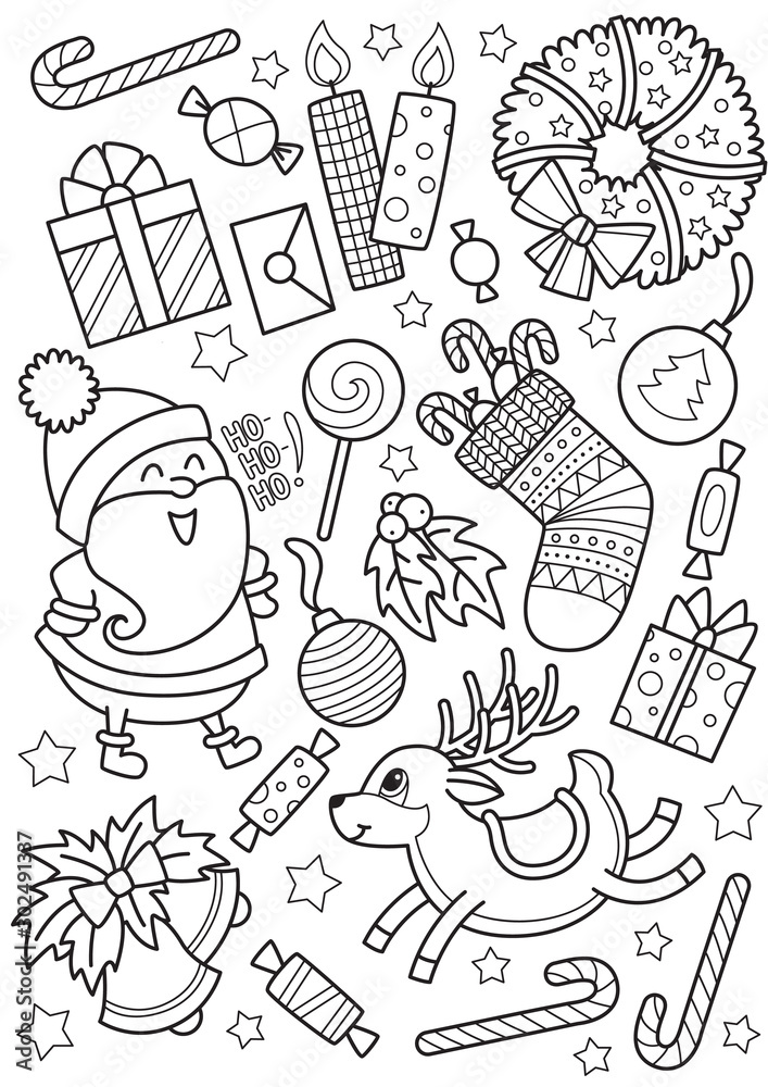Doodle coloring book page Chritmas pattern. Antistress for adult Stock ...
