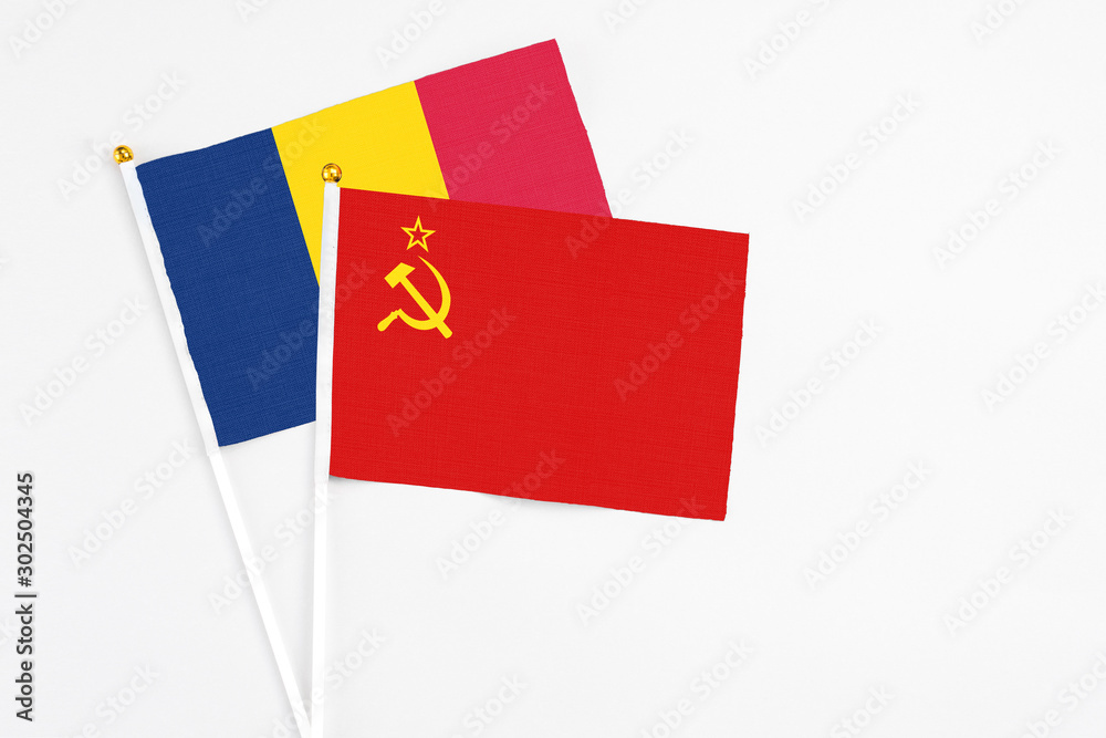 Soviet Union and Chad stick flags on white background. High quality ...