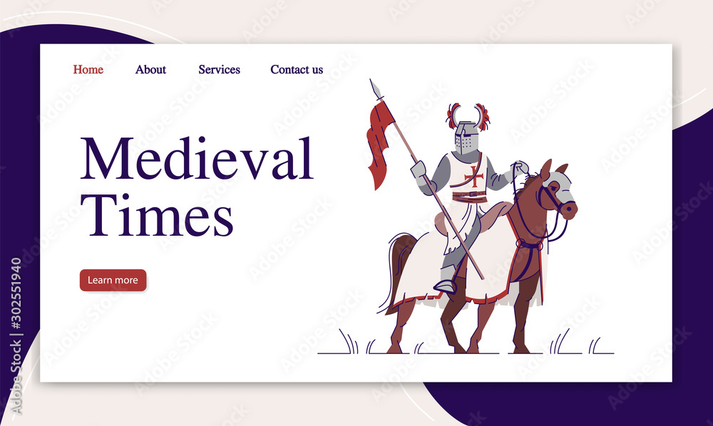 Vector de Stock Medieval times landing page vector template. Middle ...