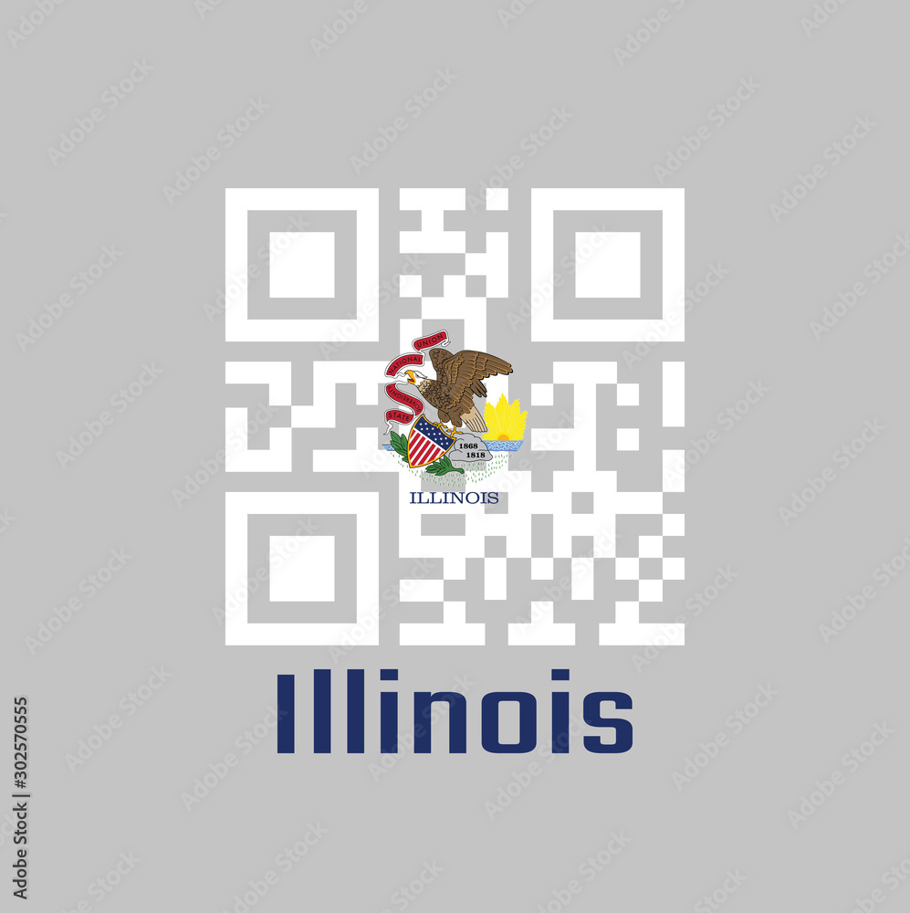 QR code set the color of Illinois flag. The states of America. Seal of ...