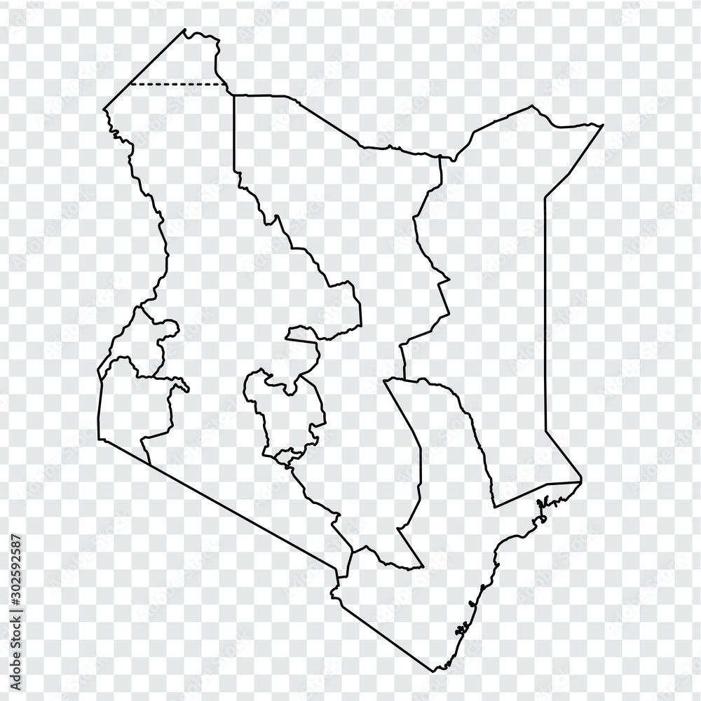 Blank map Republic of Kenya. High quality map of Kenya with provinces ...