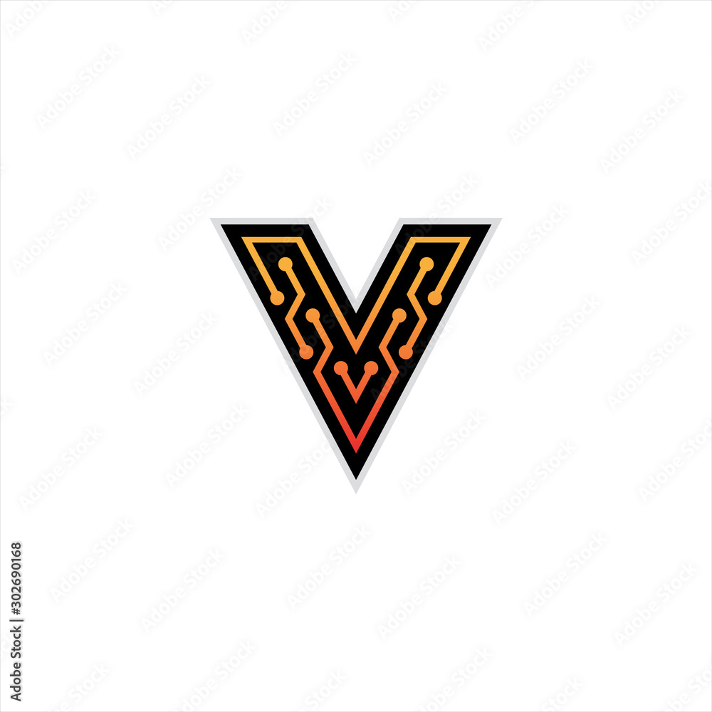 Abstract letter V logo design template technology electronics digital dot connection cross ...
