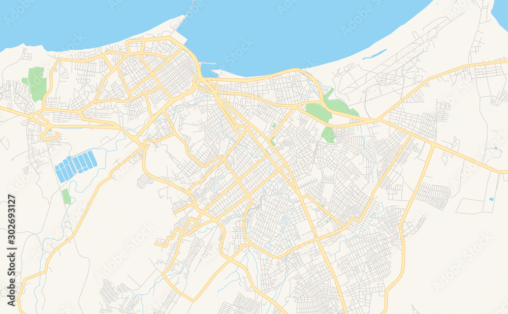 Printable street map of Manta, Ecuador Stock Vector | Adobe Stock
