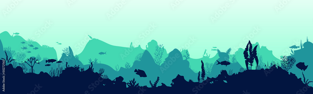 Sea scene with the underwater world. Coral reefs. Tropical sea with ...