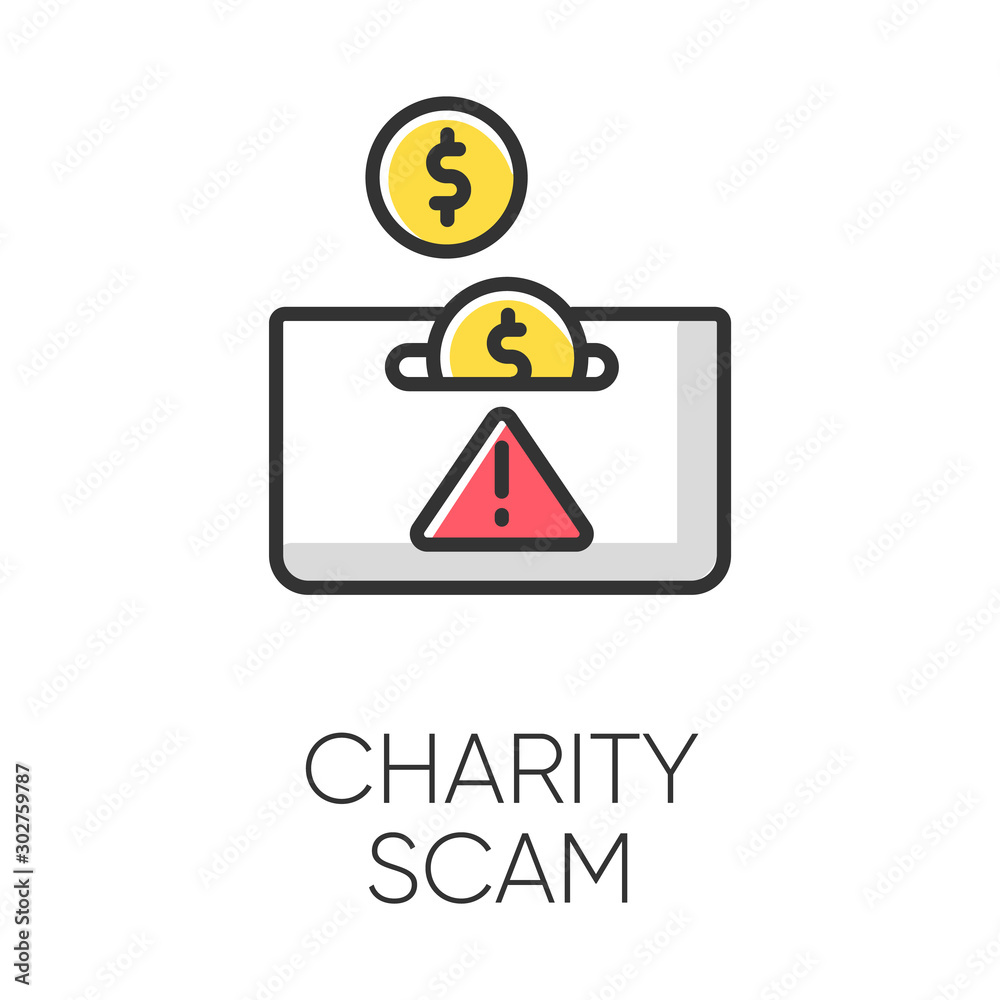 Charity scam color icon. Sham charity. Fake donation request. False ...