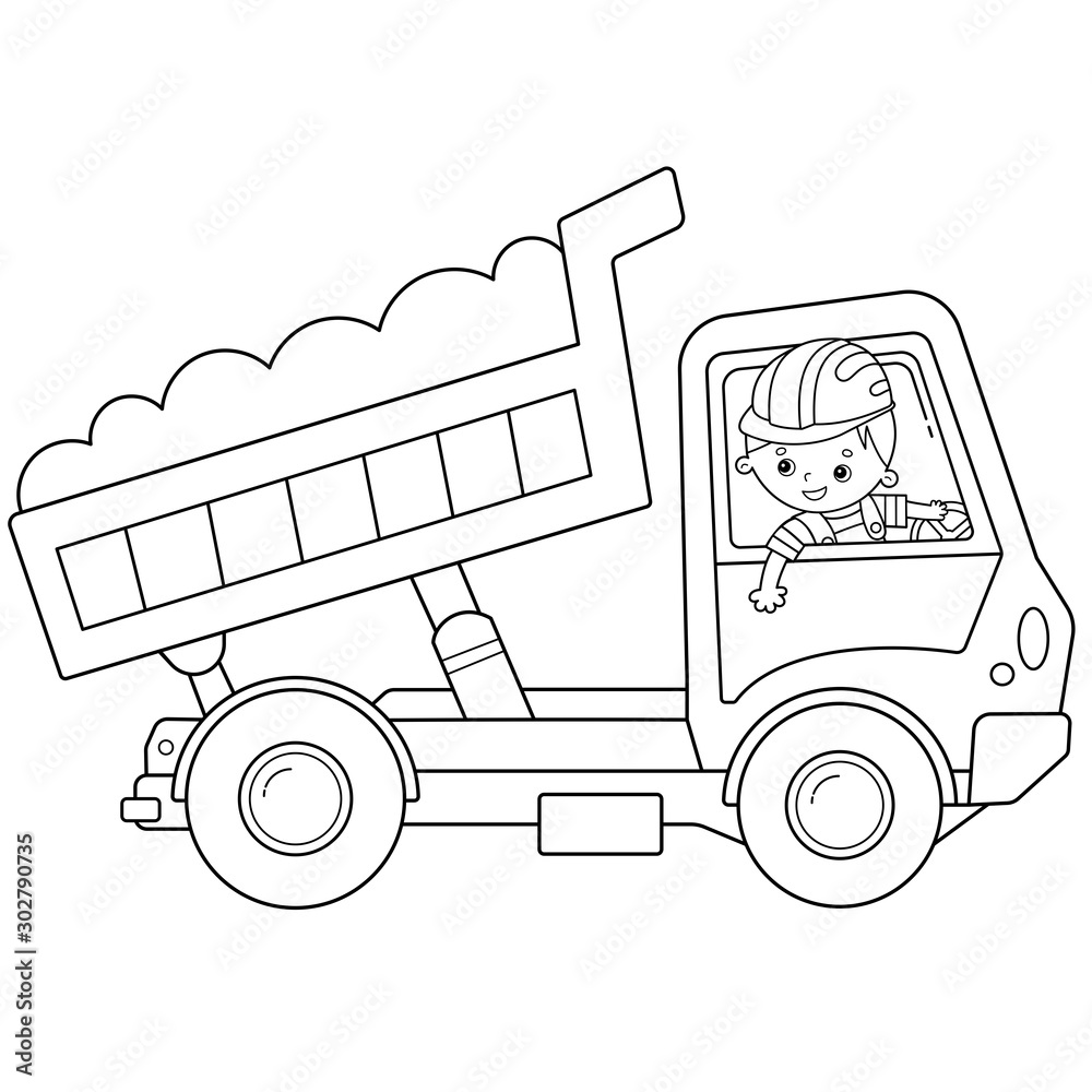 Coloring Page Outline Of cartoon lorry or dump truck. Construction ...