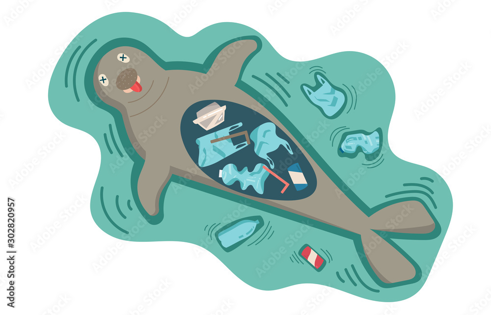 environmental concept, sea, ocean pollution with plastic waste, bottle ...