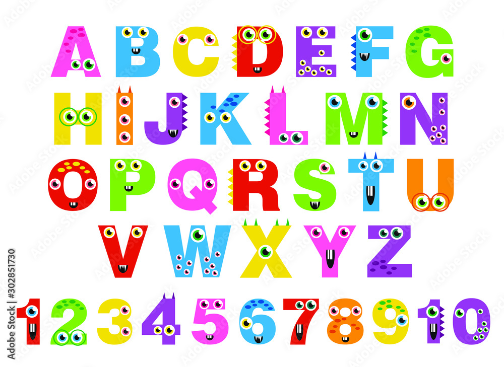 cute monsters ABC alphabet and numbers 1-10, decorative letters ...