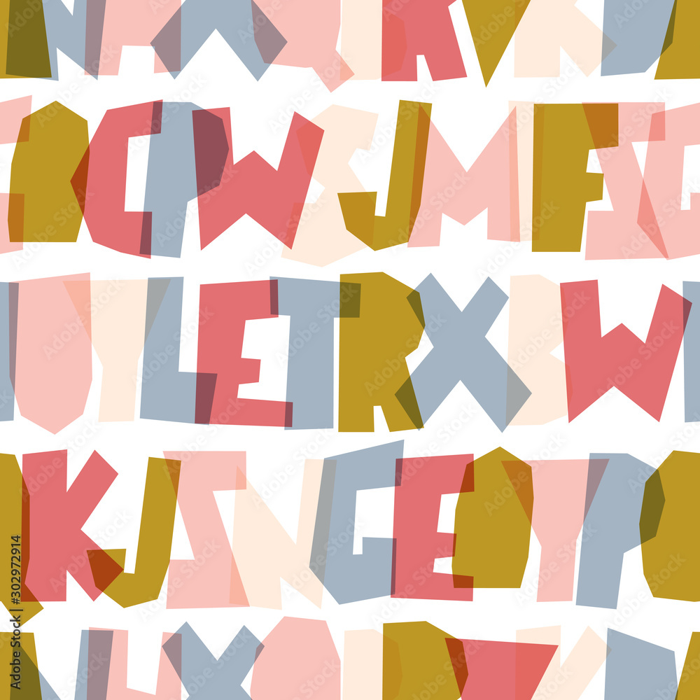 Seamless pattern with multi-colored letters. Pastel colors. Perfect for ...