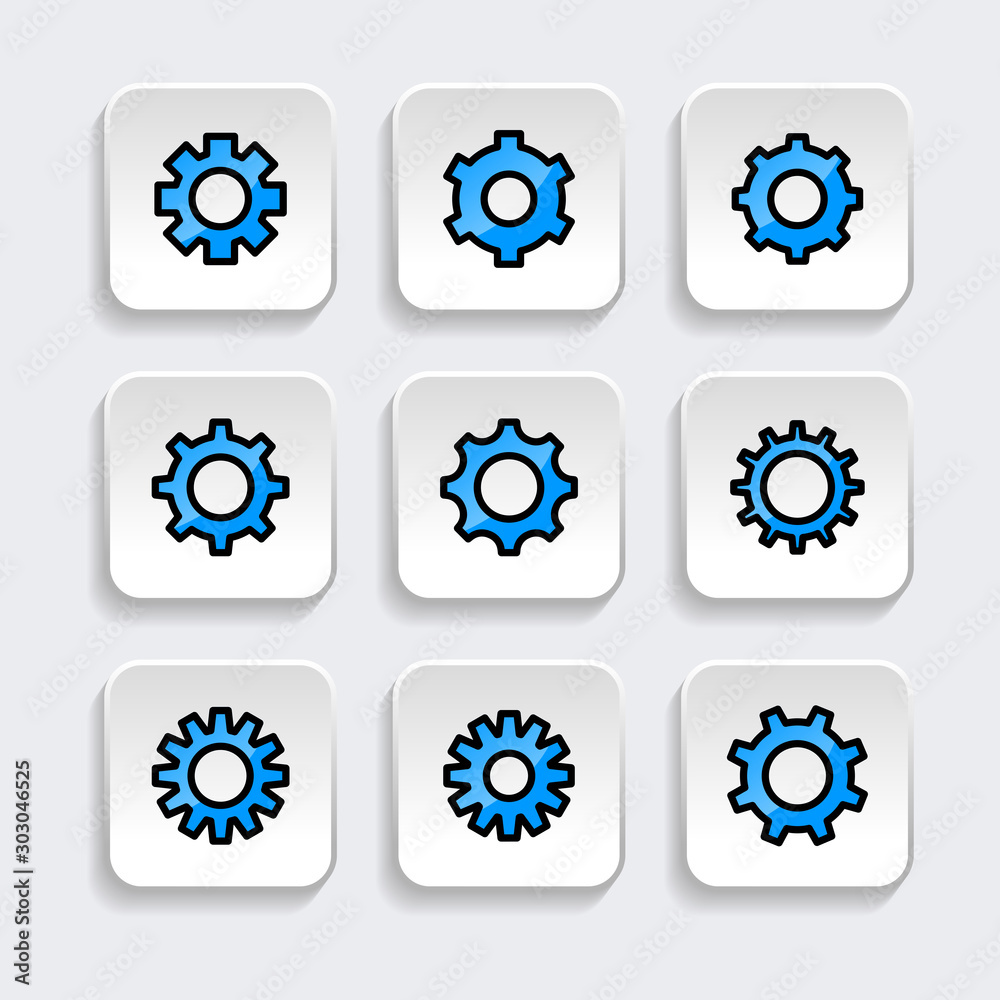 Set of gear icon. symbol of setting or configuration with trendy filled ...