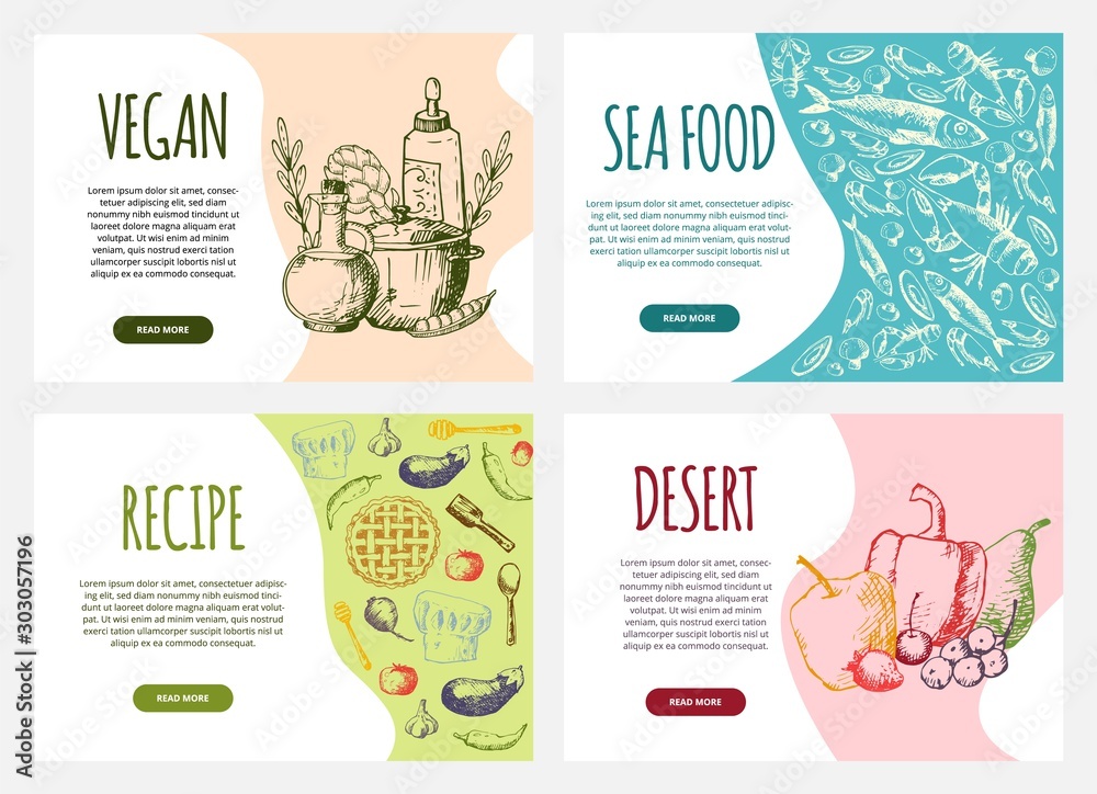 Various food set of websites pages landing banner templates design ...