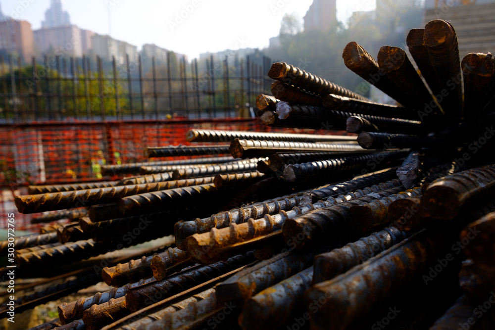 Industrial background. Rebar texture. Rusty rebar for concrete pouring ...