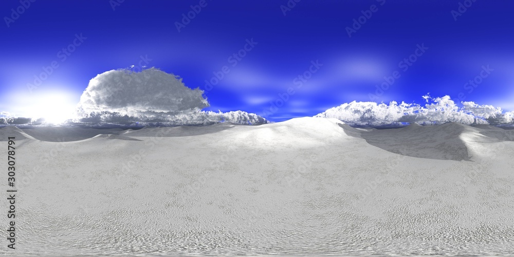 Snow covered hills, snow clouds, HDRI, environment map , Round panorama ...