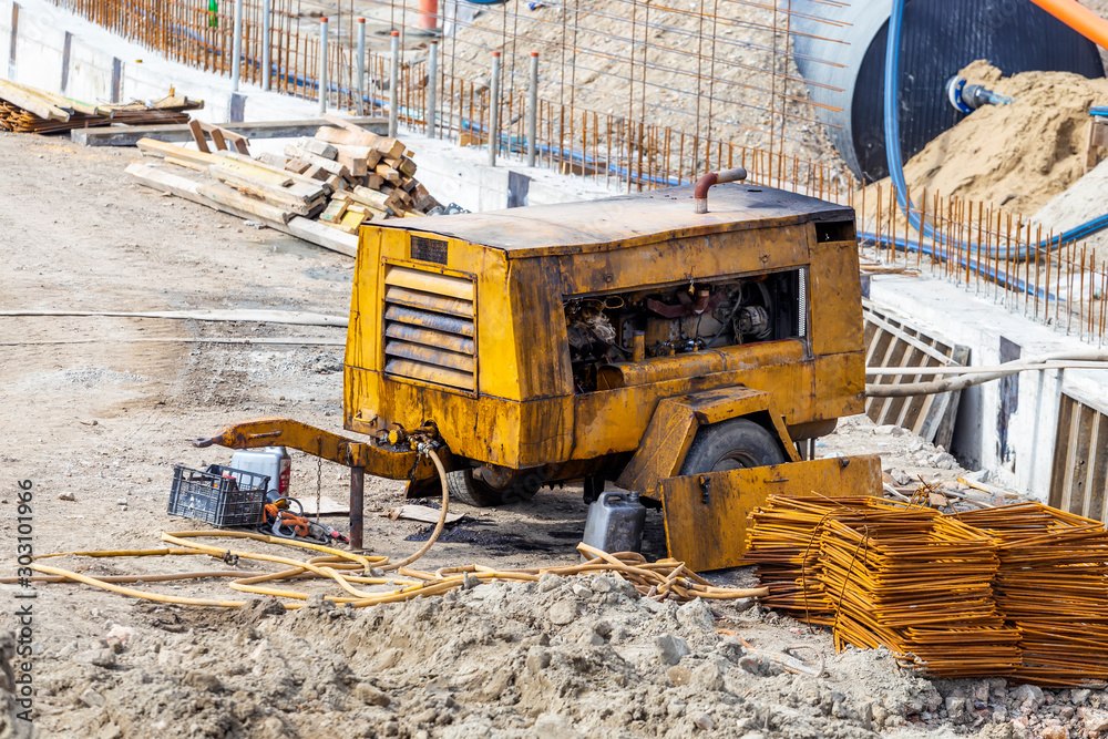 Old industrial diesel compressor Stock Photo | Adobe Stock