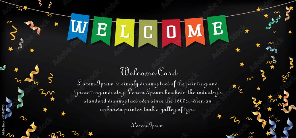 Welcome card. Bunting flags banner greeting card or web banner in ...