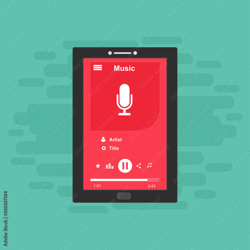 Music Player UI app design, vector illustration with flat design style ...