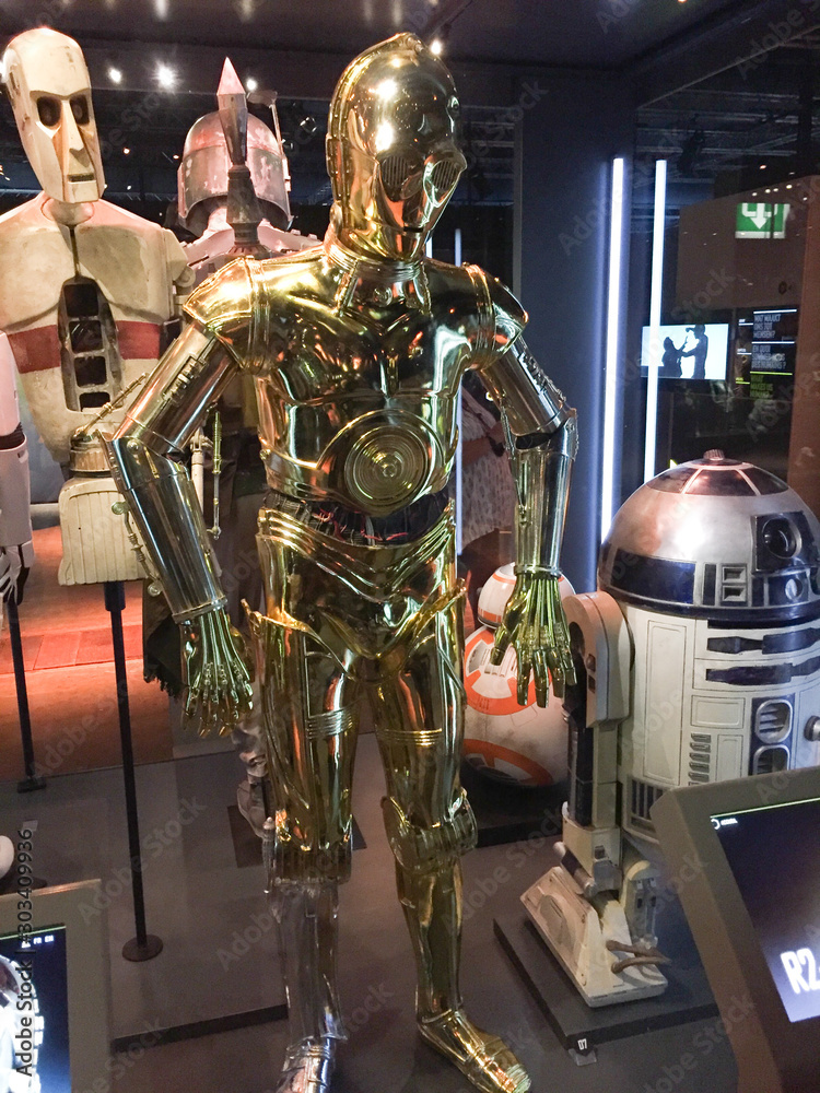 Star Wars robot C-3PO costume starwars identities exhibition Stock Photo | Adobe Stock