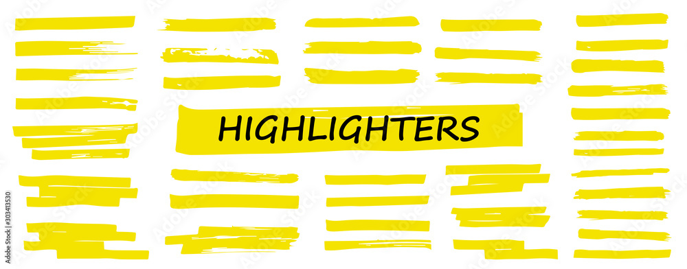Highlighter collection, brush lines, isolated in white background ...