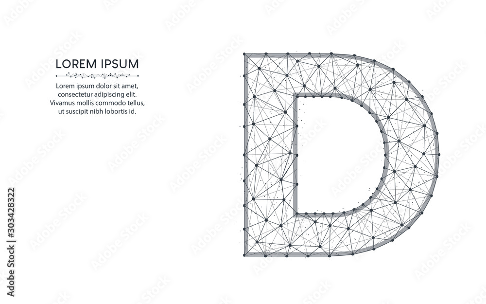 Letter D low poly design, alphabet abstract geometric image, font ...