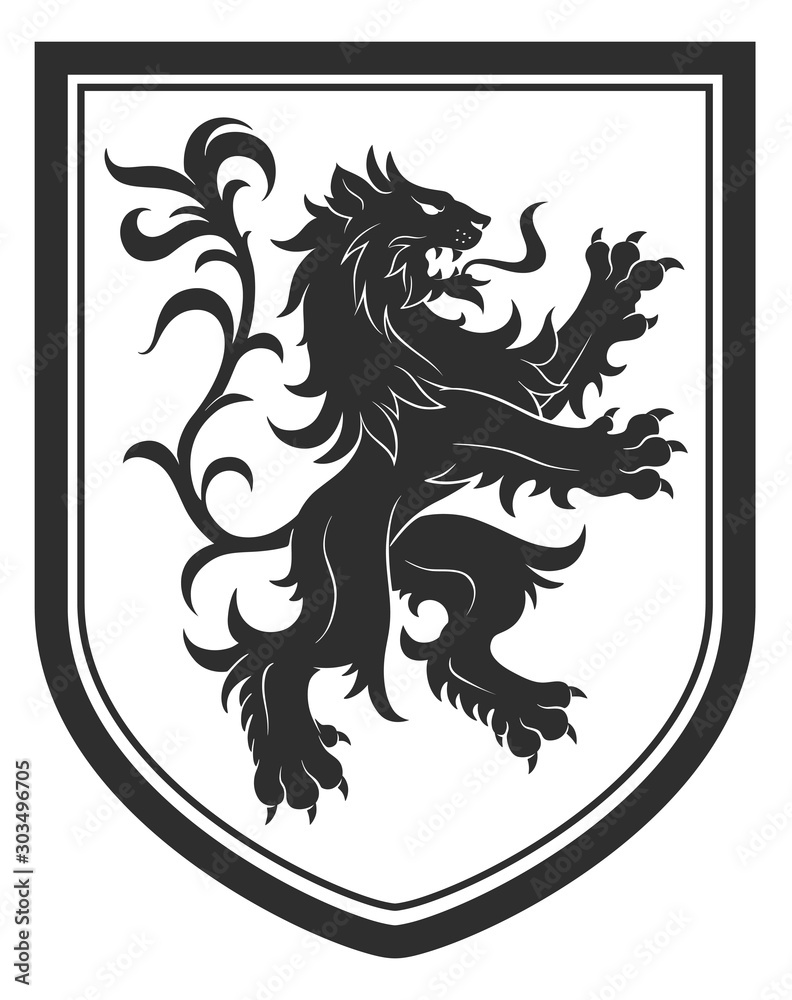 Vetor Heraldic shield with lion do Stock | Adobe Stock