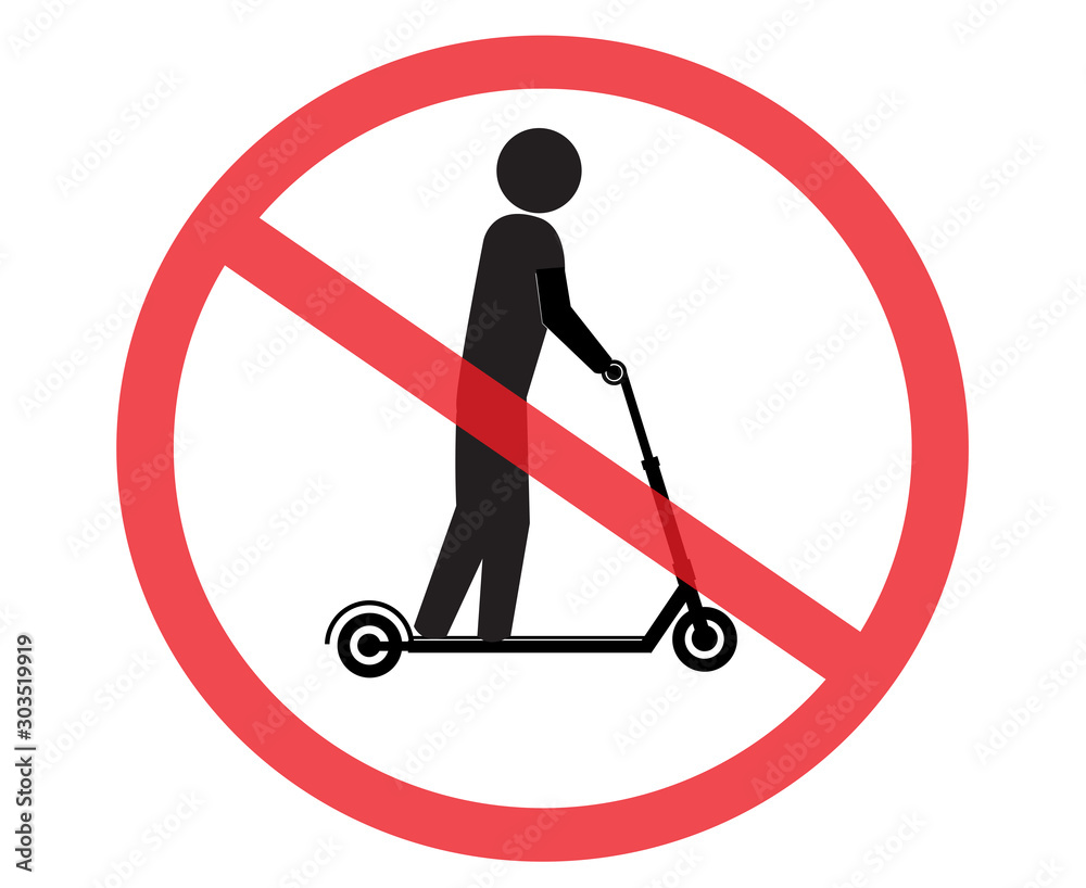 No Push Scooter forbidden sign, Accident prevention signs, prohibited ...