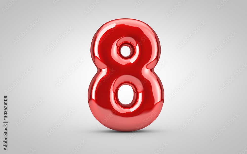 Red glossy balloon number 8 isolated on white background. Stock ...