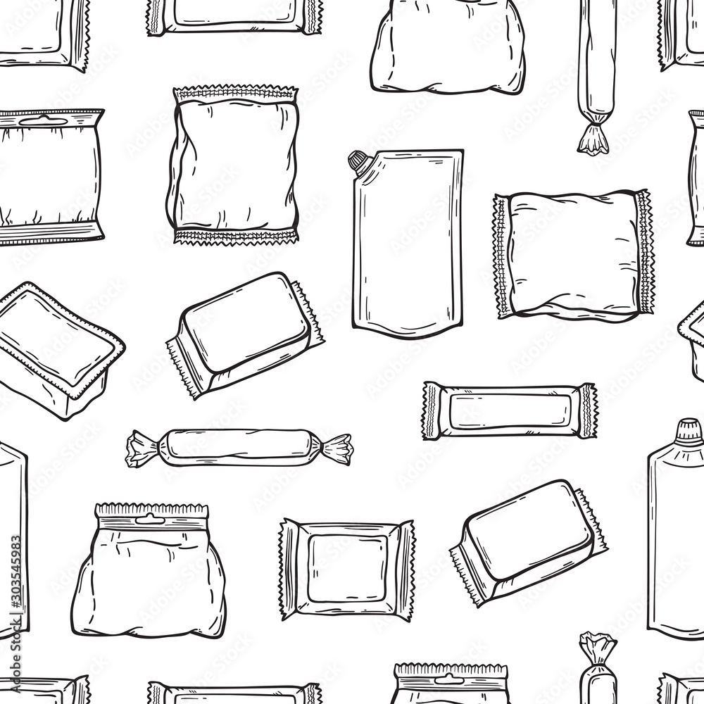 Food Packing. Plastic Packaging Vector Seamless Pattern. Repeating ...