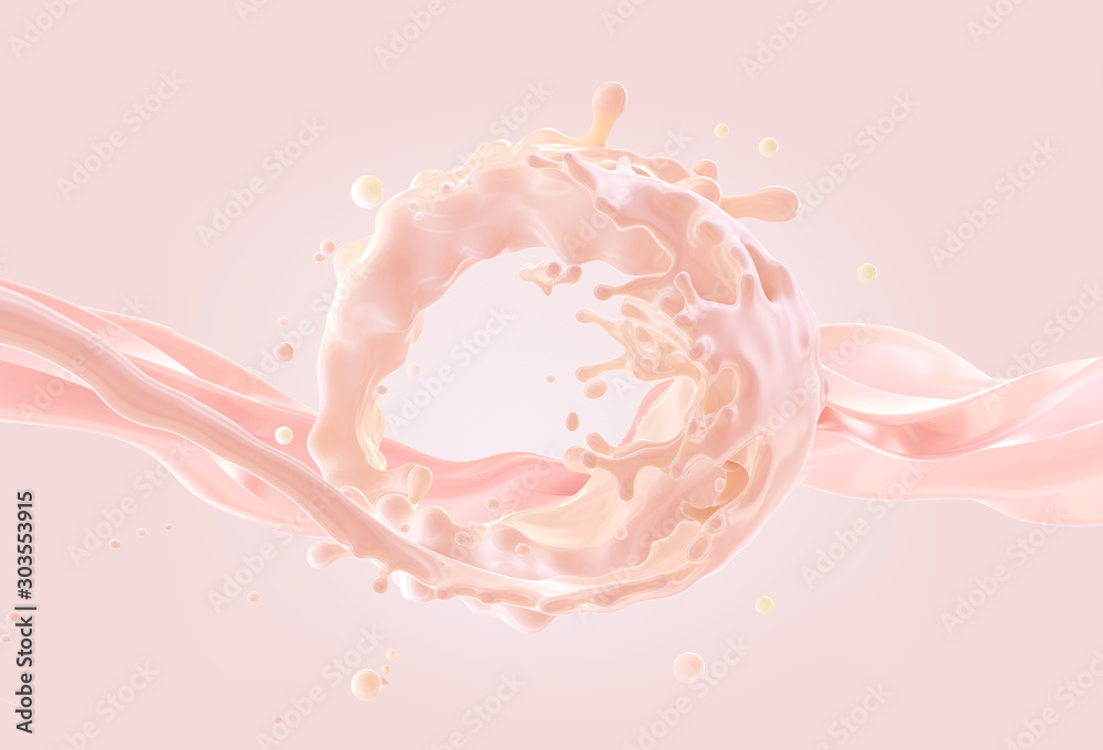 Liquid cosmetic 3D hydration fluid splash isolated on pink pastel ...