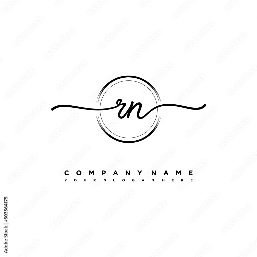 RN Initial handwriting logo design with brush circle lines black color ...