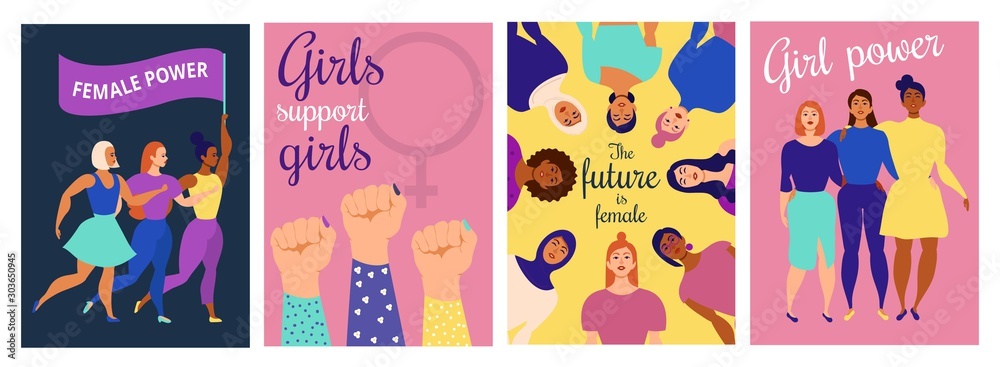 Female power inspirational quotes posters collection vector ...