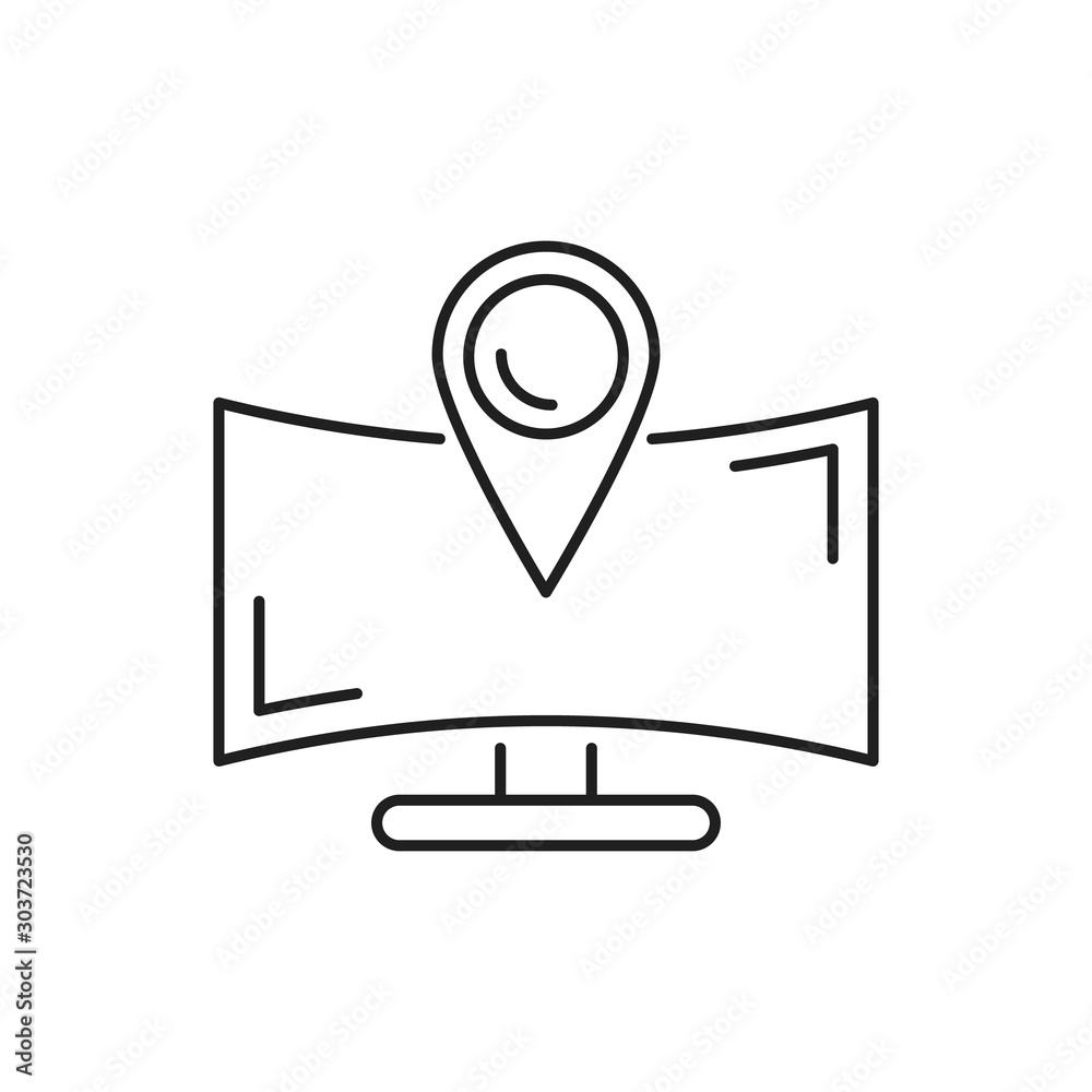 Direction pin tv curve icon. Simple line, outline vector of navigation ...