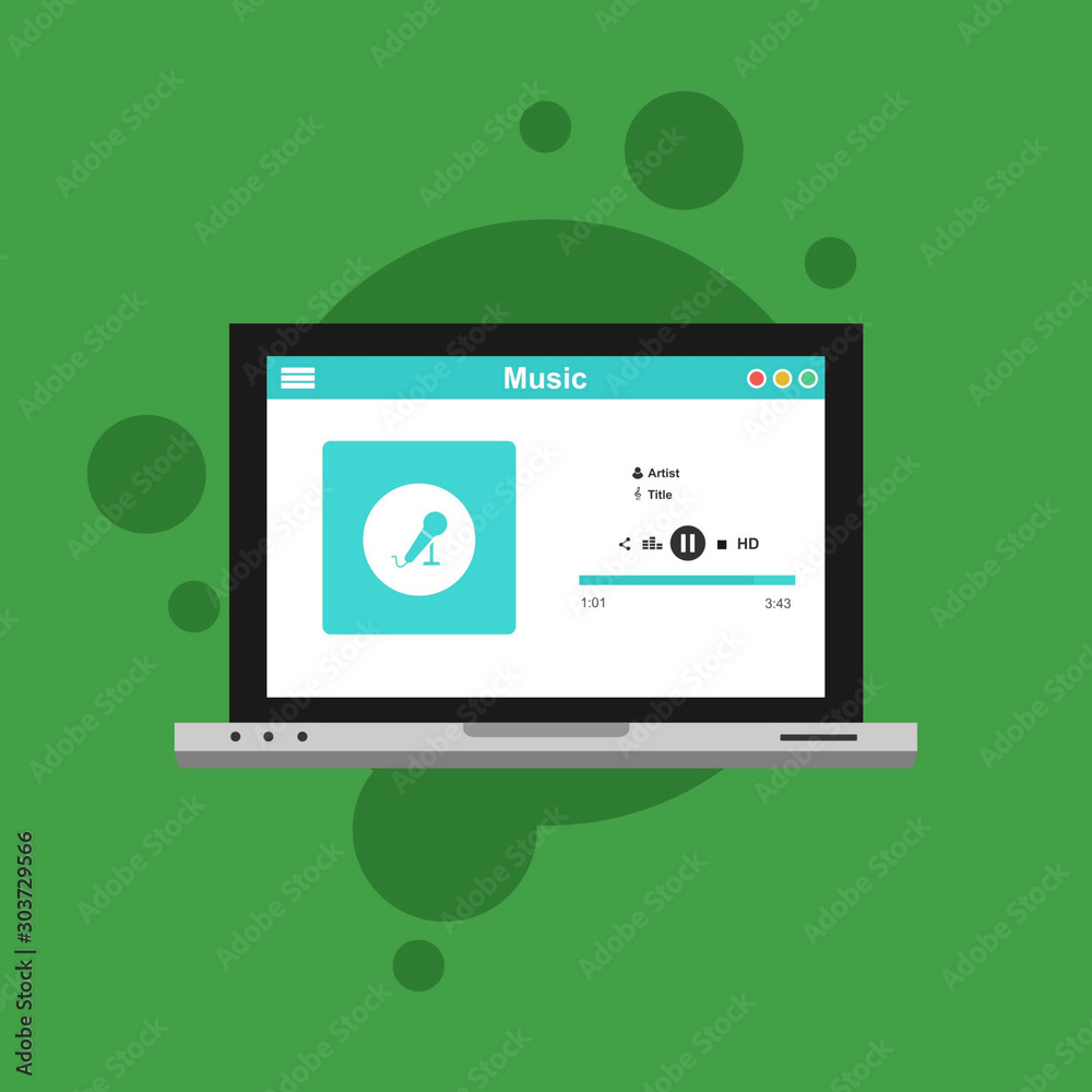 Music player app interface vector color template. Media player ...