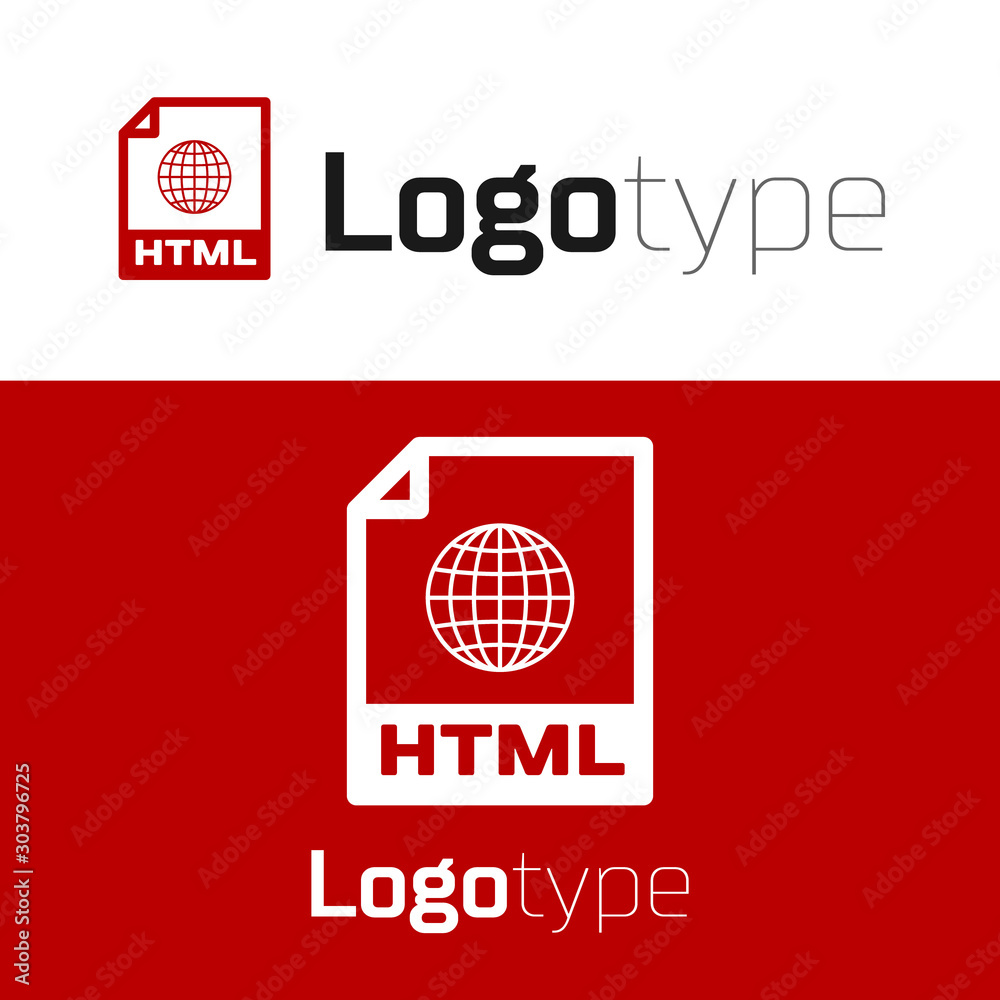 Red HTML file document. Download html button icon isolated on white background. HTML file symbol ...