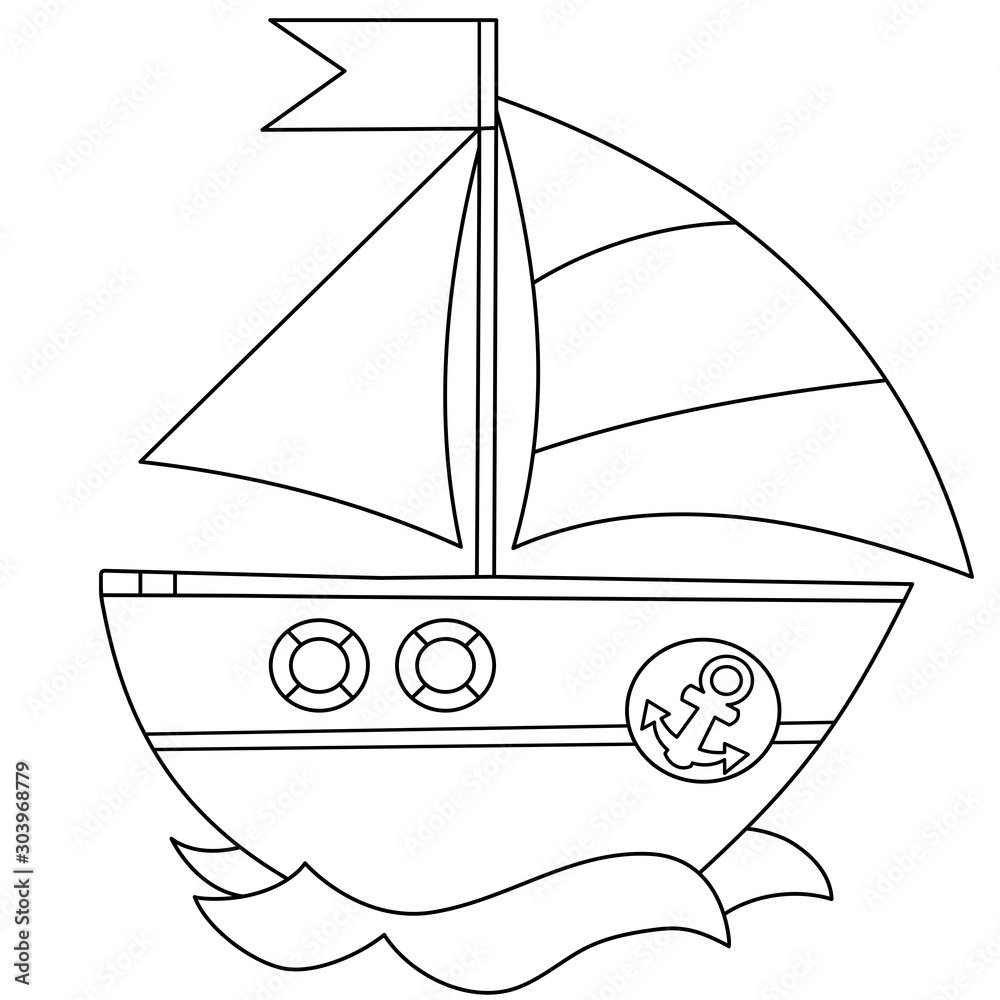 Coloring Page Outline Of cartoon sail ship. Images of transport for ...