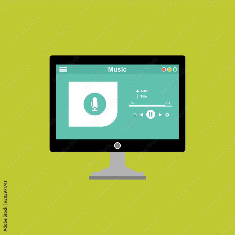 Music player app interface vector color template. Media player ...