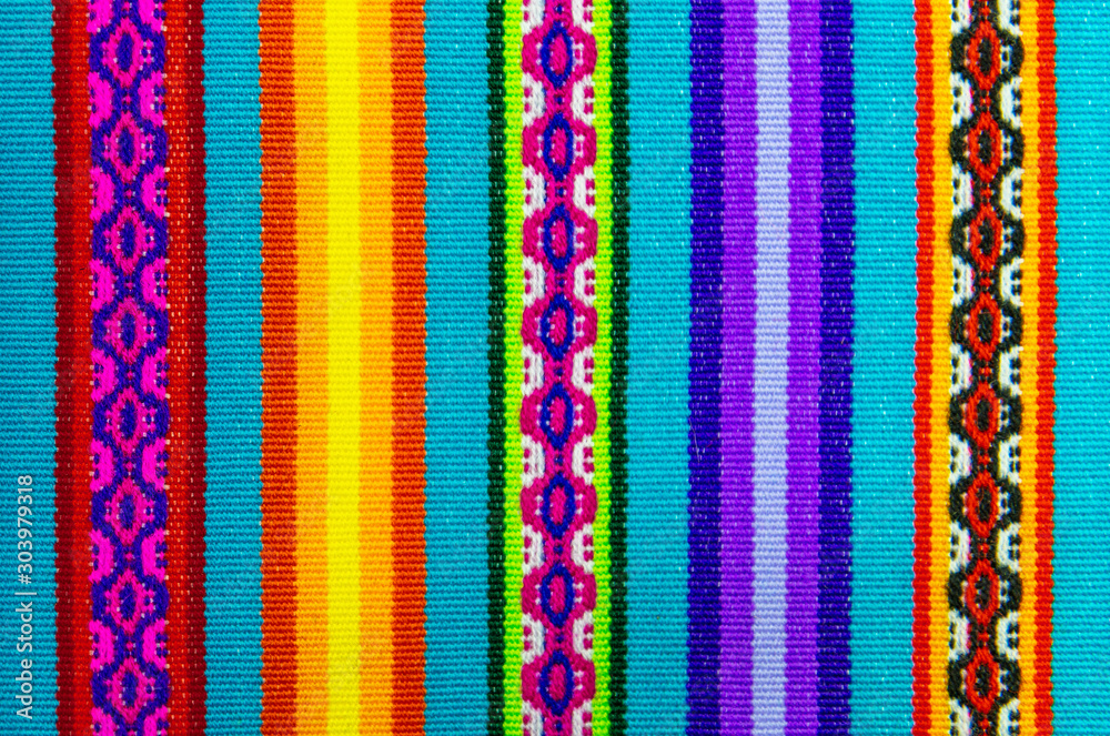 Vibrant colors of a traditional Andes textile on the local art and ...