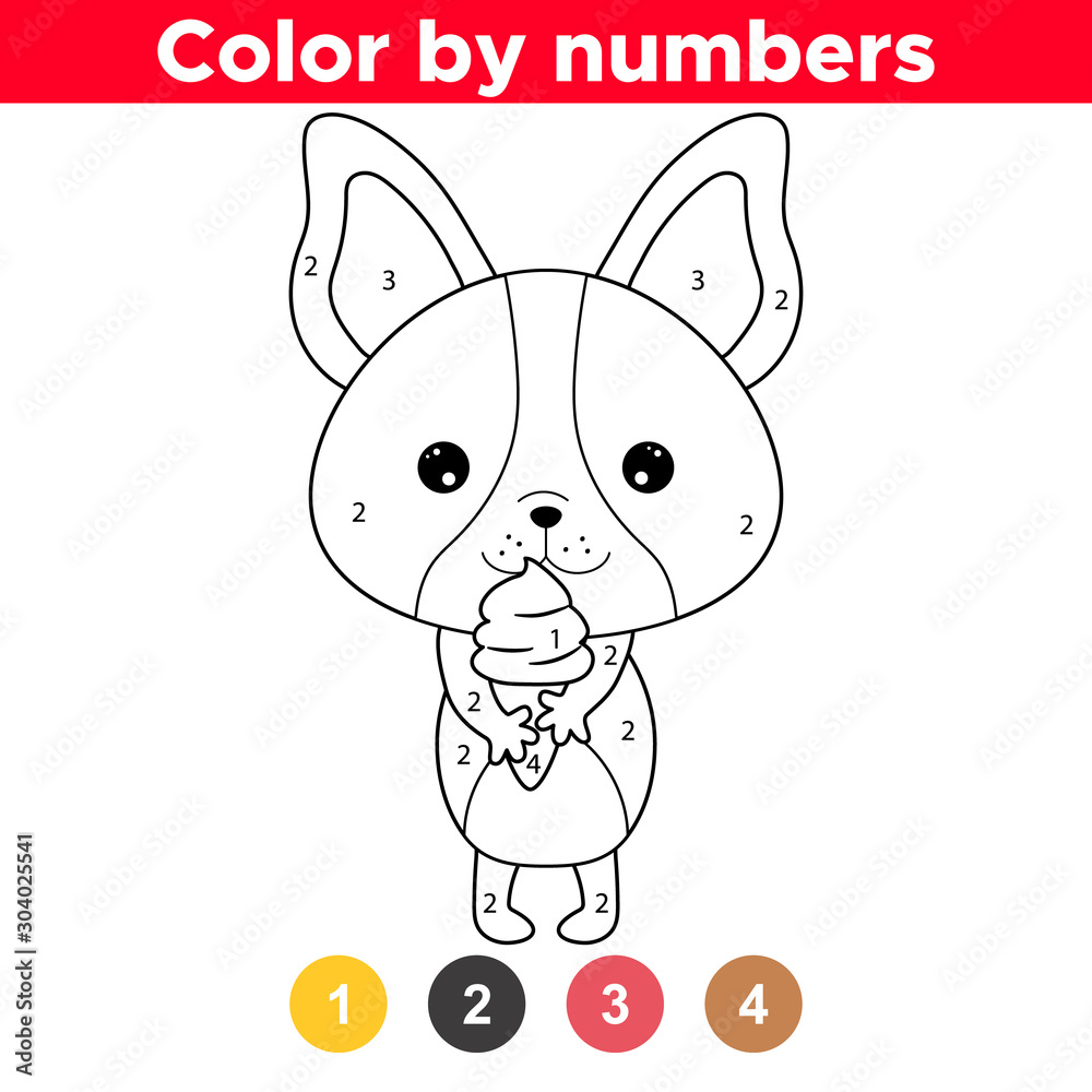 Educational game for preschool kids. Color by numbers. Kawaii French ...
