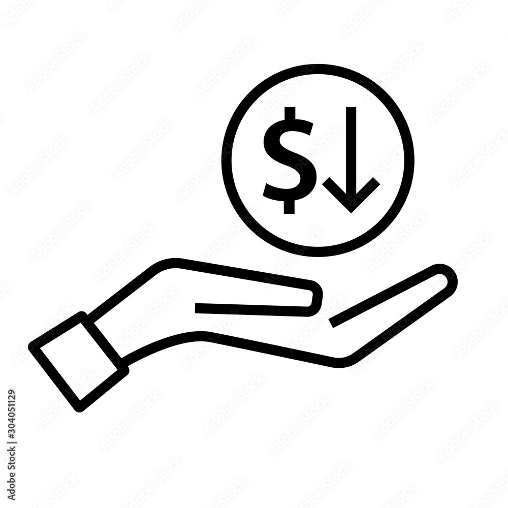 Cost saving outline icon. Clipart image isolated on white background ...