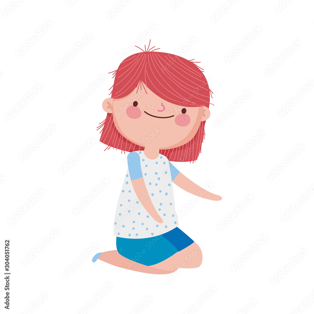 cute little girl on the knees cartoon Stock Vector | Adobe Stock