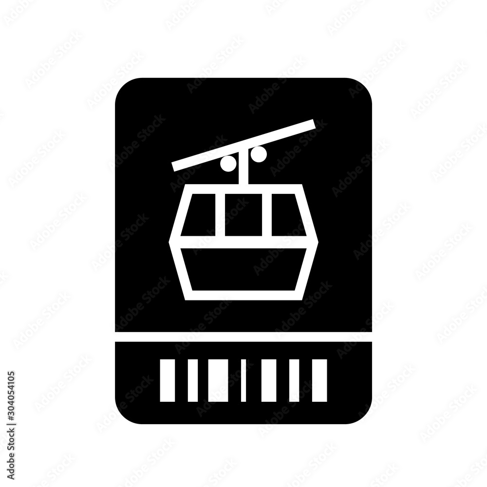 Ski pass ticket silhouette icon. Clipart image isolated on white ...