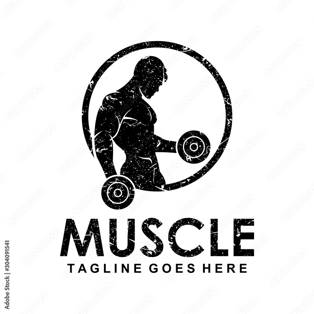 logo fitness character design template with a grunge effect suitable ...