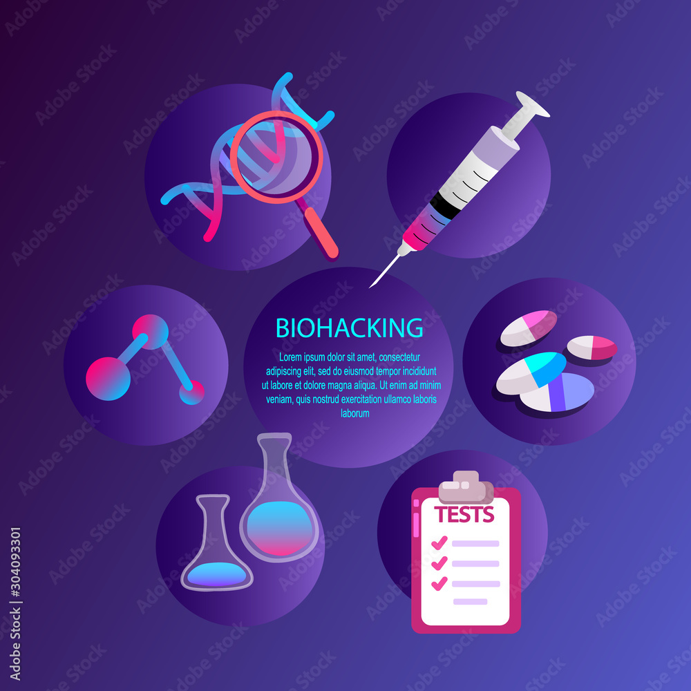 Biohacking concept scheme. Healthy lifestyle regime. Life Extension ...