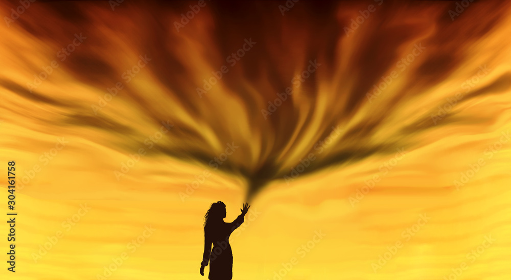 girl who creates a powerful vortex with her hand Stock Illustration ...